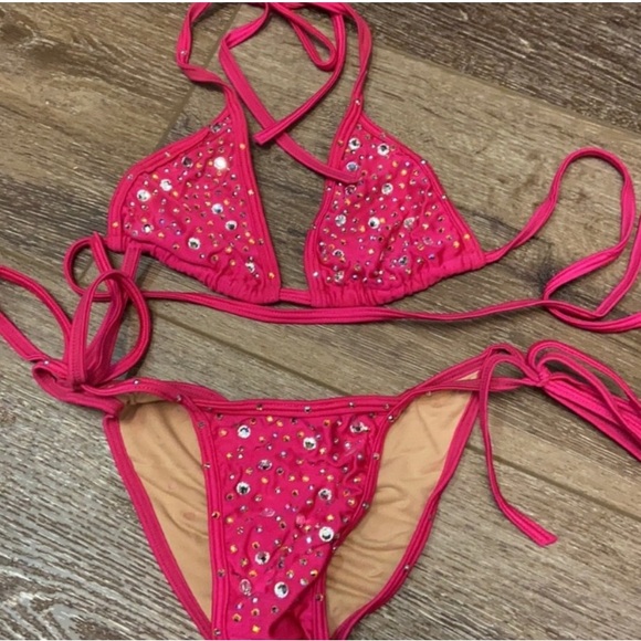 Anthropologie | Swim | Hot Pink Rhinestone Scrunchie Butt String Bikini ...